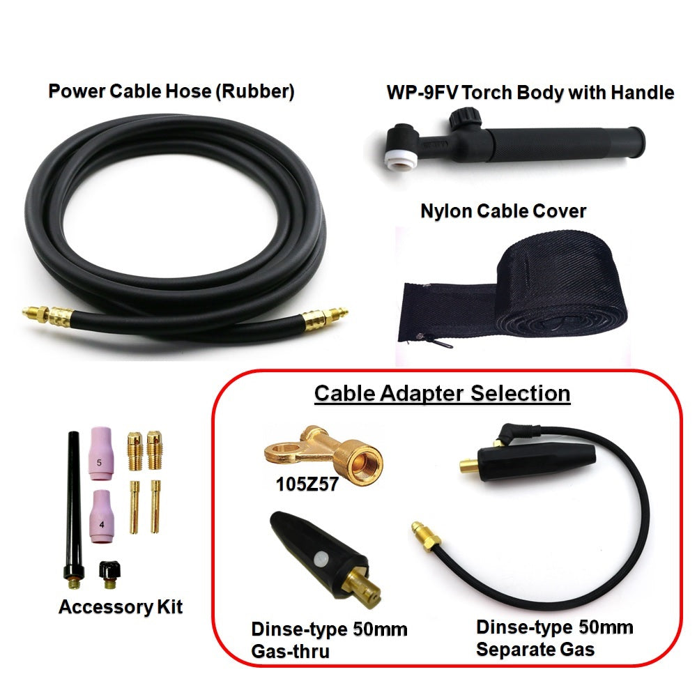 WP-9FV (Flexible Head with Gas Valve) 125 Amp 12.5-ft Air-cooled TIG ...